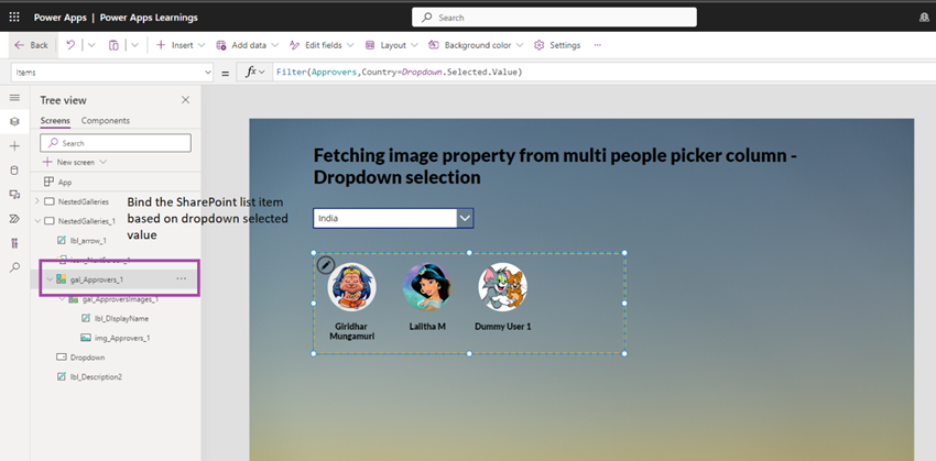 Power Apps - Fetch Image Property From Multi People Picker Column Based On Dropdown Selection